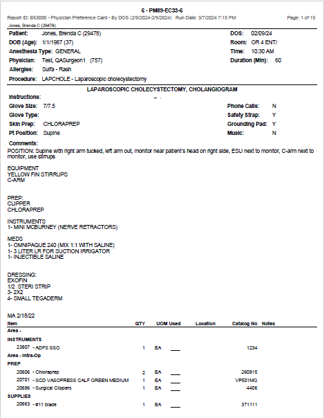 E63000 - Physician Preference Card By DOS
